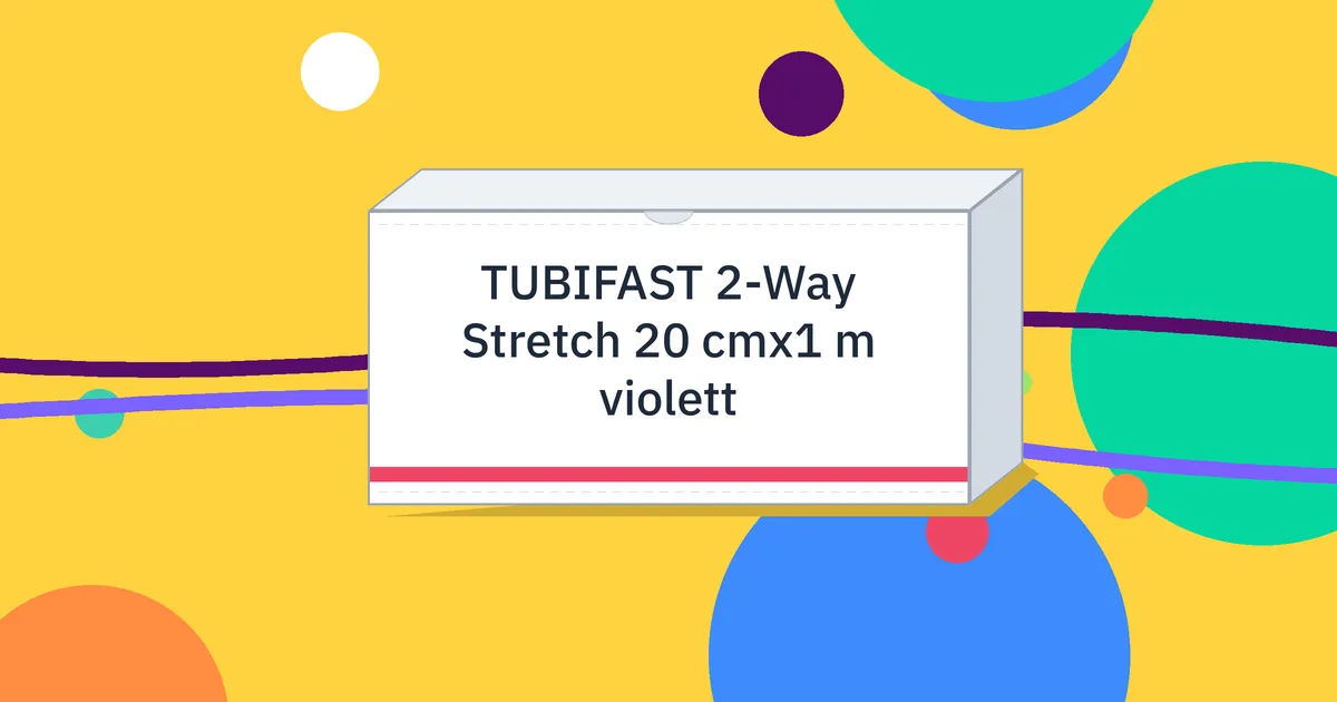 Symbolbild: Packung mit der Aufschrift TUBIFAST 2-Way Stretch 20 cmx1 m violett (PZN 11003378) – Verfügbarkeit und Bezug in Apotheken in Frankfurt am Main