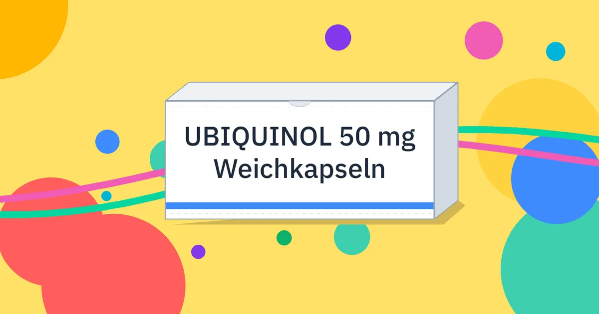 Symbolbild: Packung mit der Aufschrift UBIQUINOL 50 mg Weichkapseln (PZN 17966244) – Verfügbarkeit und Bezug in Apotheken in Frankfurt am Main