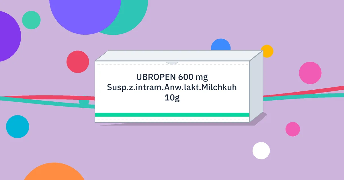 Symbolbild: Packung mit der Aufschrift UBROPEN 600 mg Susp.z.intram.Anw.lakt.Milchkuh 10g (PZN 17975214) – Verfügbarkeit und Bezug in Apotheken in Frankfurt am Main