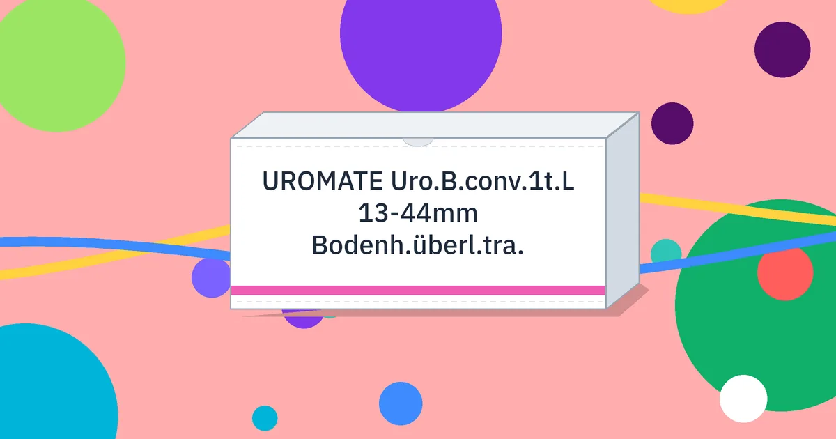 Symbolbild: Packung mit der Aufschrift UROMATE Uro.B.conv.1t.L 13-44mm Bodenh.überl.tra. (PZN 09713440) – Verfügbarkeit und Bezug in Apotheken in Frankfurt am Main