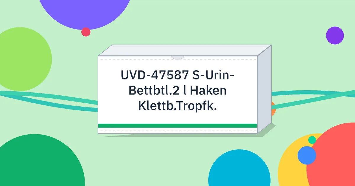 Symbolbild: Packung mit der Aufschrift UVD-47587 S-Urin-Bettbtl.2 l Haken Klettb.Tropfk. (PZN 14267327) – Verfügbarkeit und Bezug in Apotheken in Frankfurt am Main