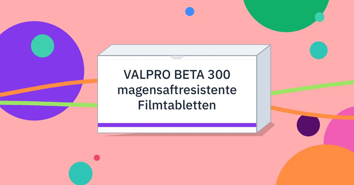 Symbolbild: Packung mit der Aufschrift VALPRO BETA 300 magensaftresistente Filmtabletten (PZN 01401273) – Verfügbarkeit und Bezug in Apotheken in Frankfurt am Main