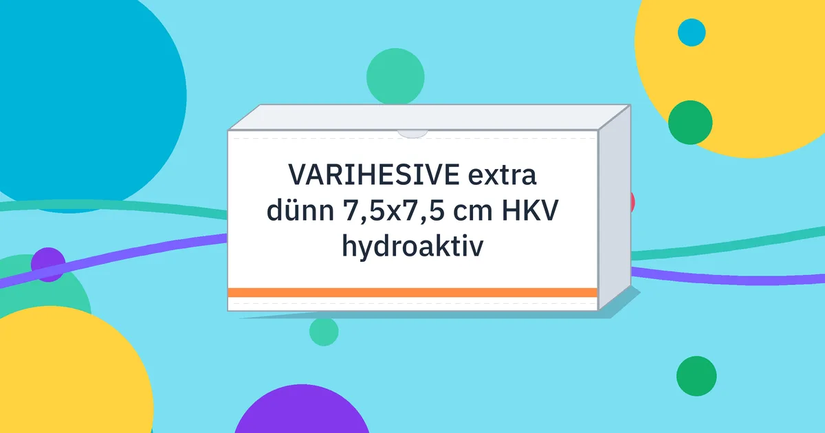 Symbolbild: Packung mit der Aufschrift VARIHESIVE extra dünn 7,5x7,5 cm HKV hydroaktiv (PZN 12378933) – Verfügbarkeit und Bezug in Apotheken in Frankfurt am Main