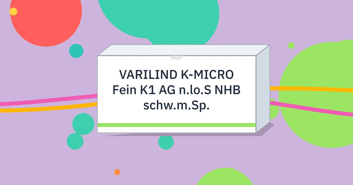 Symbolbild: Packung mit der Aufschrift VARILIND K-MICRO Fein K1 AG n.lo.S NHB schw.m.Sp. (PZN 20555125) – Verfügbarkeit und Bezug in Apotheken in Frankfurt am Main