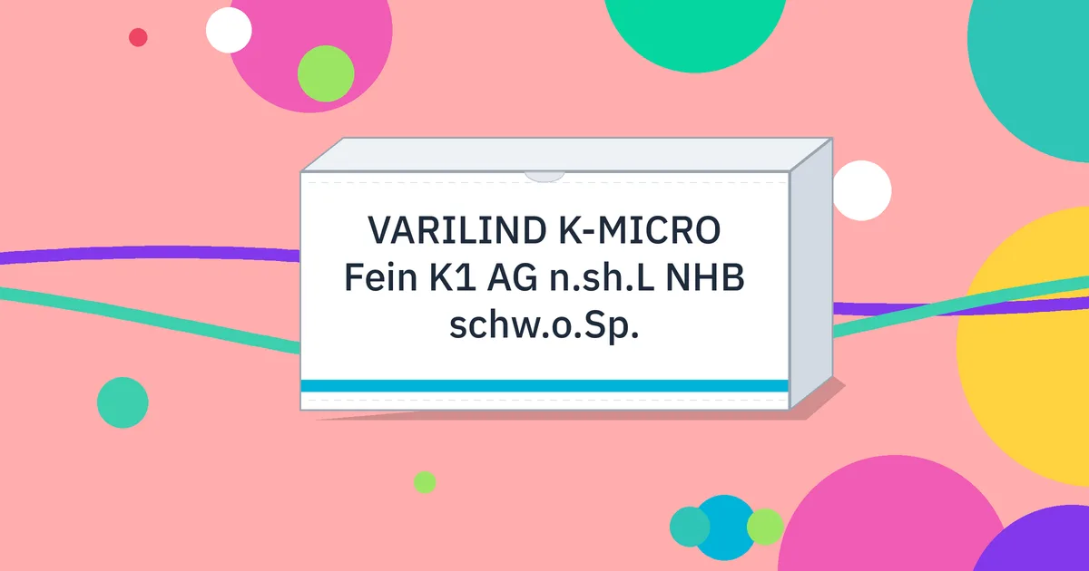 Symbolbild: Packung mit der Aufschrift VARILIND K-MICRO Fein K1 AG n.sh.L NHB schw.o.Sp. (PZN 20555303) – Verfügbarkeit und Bezug in Apotheken in Frankfurt am Main