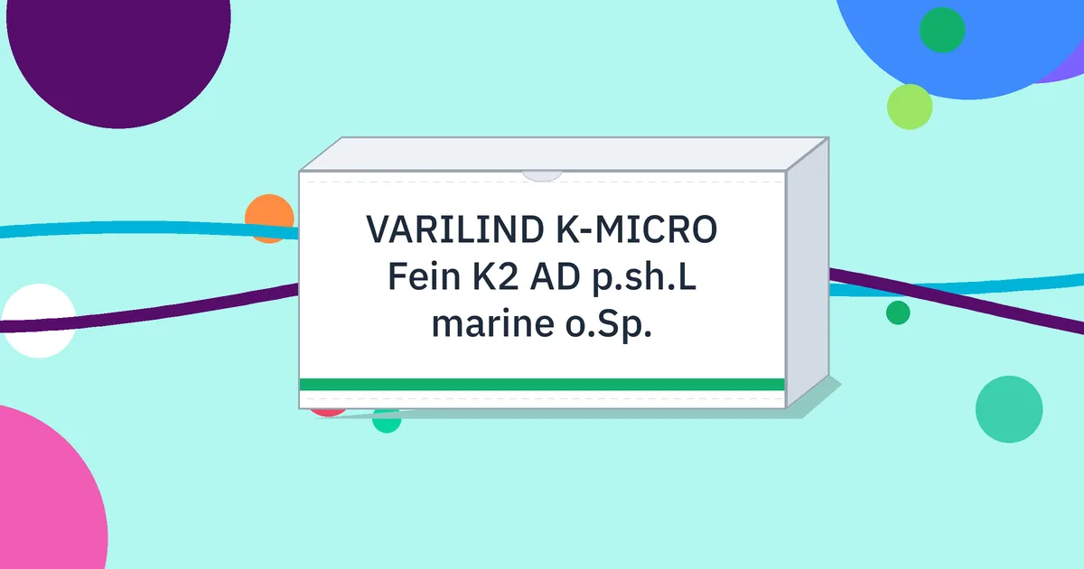 Symbolbild: Packung mit der Aufschrift VARILIND K-MICRO Fein K2 AD p.sh.L marine o.Sp. (PZN 20558862) – Verfügbarkeit und Bezug in Apotheken in Frankfurt am Main