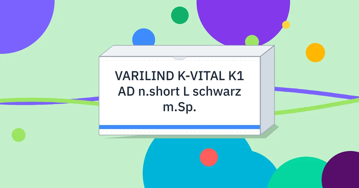 Symbolbild: Packung mit der Aufschrift VARILIND K-VITAL K1 AD n.short L schwarz m.Sp. (PZN 20566608) – Verfügbarkeit und Bezug in Apotheken in Frankfurt am Main