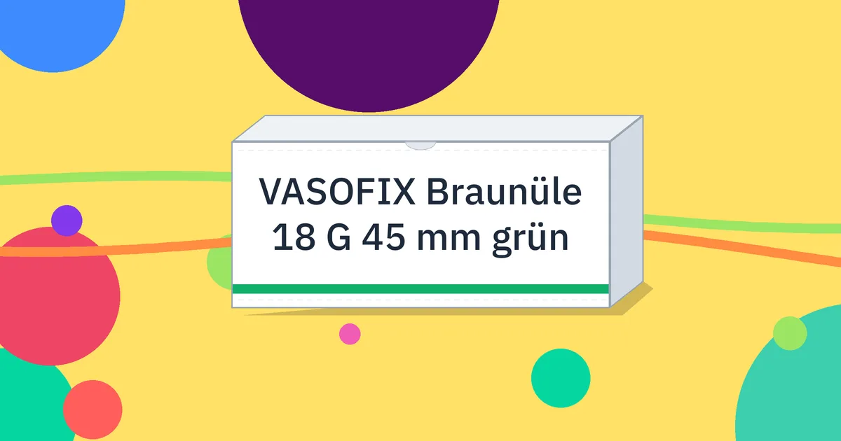 Symbolbild: Packung mit der Aufschrift VASOFIX Braunüle 18 G 45 mm grün (PZN 11178037) – Verfügbarkeit und Bezug in Apotheken in Frankfurt am Main