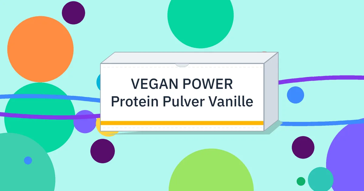 Symbolbild: Packung mit der Aufschrift VEGAN POWER Protein Pulver Vanille (PZN 17366001) – Verfügbarkeit und Bezug in Apotheken in Frankfurt am Main