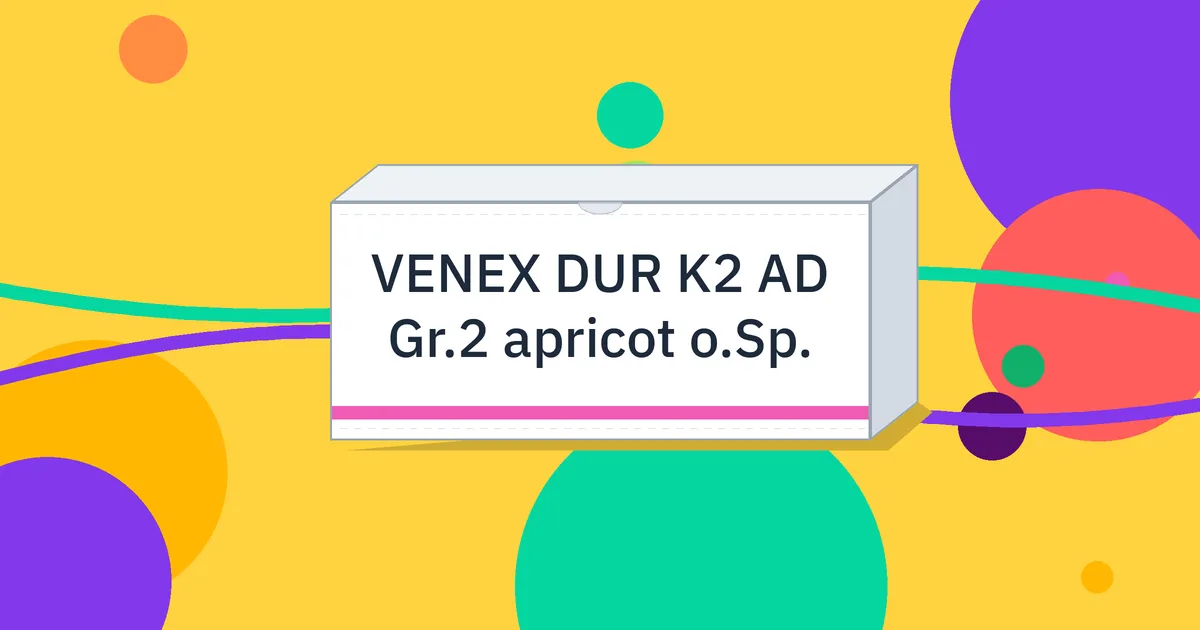 Symbolbild: Packung mit der Aufschrift VENEX DUR K2 AD Gr.2 apricot o.Sp. (PZN 03211447) – Verfügbarkeit und Bezug in Apotheken in Frankfurt am Main