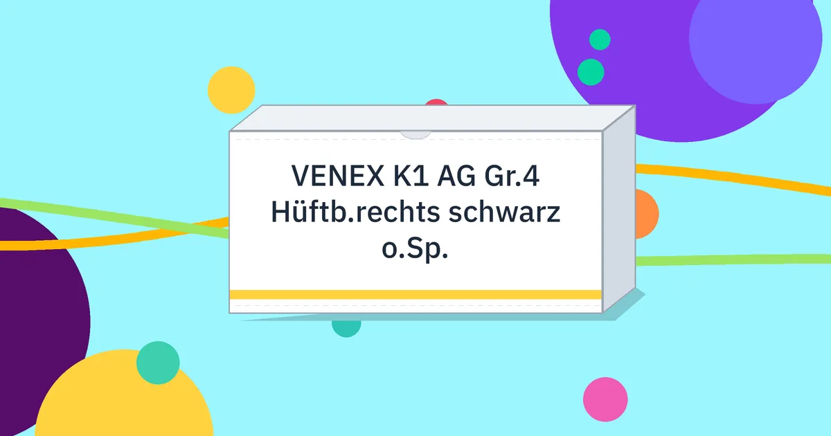 Symbolbild: Packung mit der Aufschrift VENEX K1 AG Gr.4 Hüftb.rechts schwarz o.Sp. (PZN 03208267) – Verfügbarkeit und Bezug in Apotheken in Frankfurt am Main
