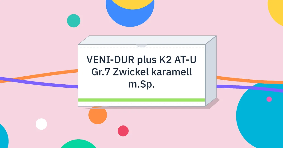 Symbolbild: Packung mit der Aufschrift VENI-DUR plus K2 AT-U Gr.7 Zwickel karamell m.Sp. (PZN 13759152) – Verfügbarkeit und Bezug in Apotheken in Frankfurt am Main