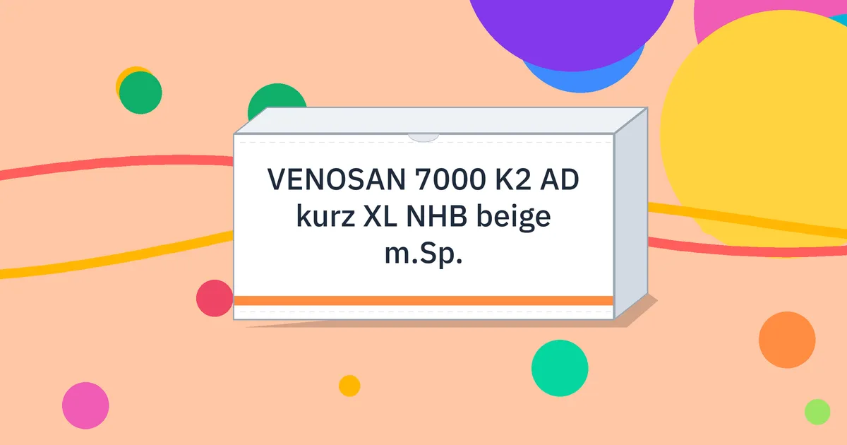 Symbolbild: Packung mit der Aufschrift VENOSAN 7000 K2 AD kurz XL NHB beige m.Sp. (PZN 14434512) – Verfügbarkeit und Bezug in Apotheken in Frankfurt am Main