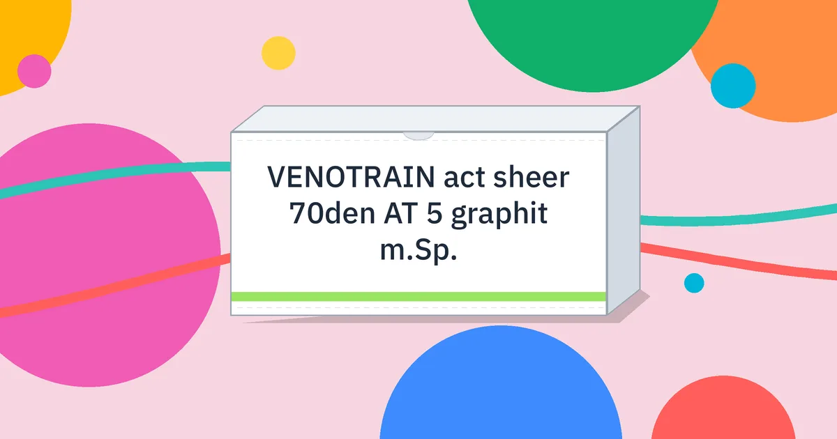 Symbolbild: Packung mit der Aufschrift VENOTRAIN act sheer 70den AT 5 graphit m.Sp. (PZN 16206821) – Verfügbarkeit und Bezug in Apotheken in Frankfurt am Main