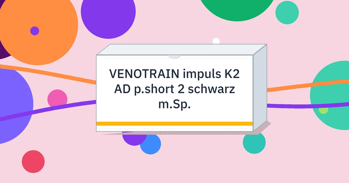 Symbolbild: Packung mit der Aufschrift VENOTRAIN impuls K2 AD p.short 2 schwarz m.Sp. (PZN 00619739) – Verfügbarkeit und Bezug in Apotheken in Frankfurt am Main