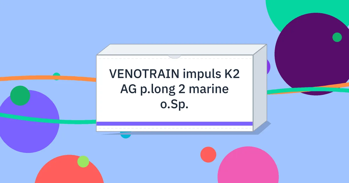 Symbolbild: Packung mit der Aufschrift VENOTRAIN impuls K2 AG p.long 2 marine o.Sp. (PZN 15212179) – Verfügbarkeit und Bezug in Apotheken in Frankfurt am Main
