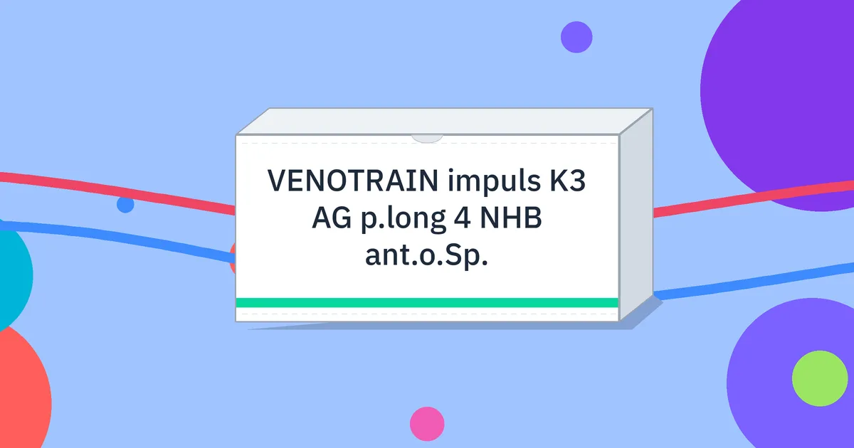 Symbolbild: Packung mit der Aufschrift VENOTRAIN impuls K3 AG p.long 4 NHB ant.o.Sp. (PZN 15216349) – Verfügbarkeit und Bezug in Apotheken in Frankfurt am Main