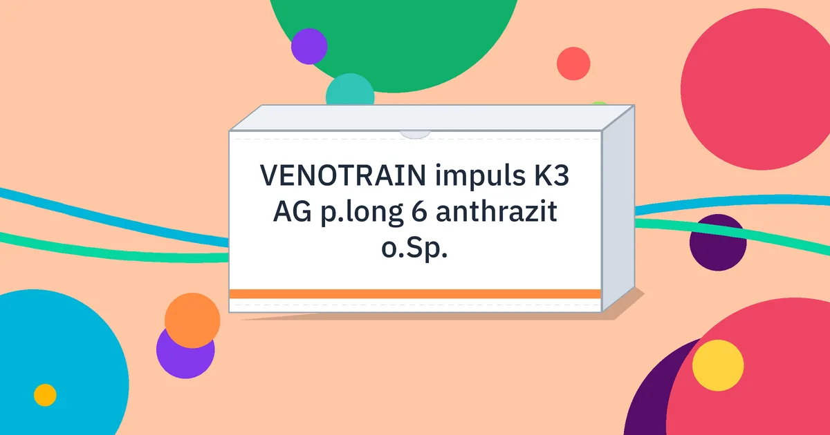Symbolbild: Packung mit der Aufschrift VENOTRAIN impuls K3 AG p.long 6 anthrazit o.Sp. (PZN 15213960) – Verfügbarkeit und Bezug in Apotheken in Frankfurt am Main