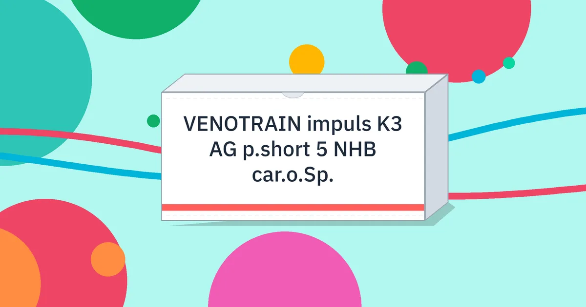 Symbolbild: Packung mit der Aufschrift VENOTRAIN impuls K3 AG p.short 5 NHB car.o.Sp. (PZN 08422278) – Verfügbarkeit und Bezug in Apotheken in Frankfurt am Main