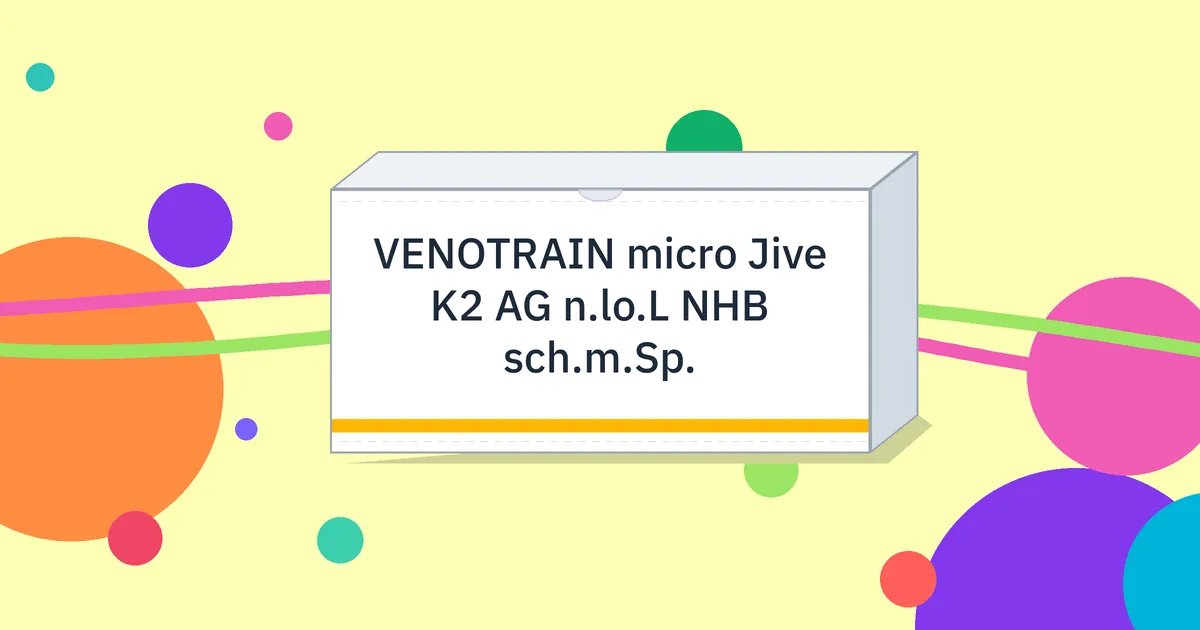 Symbolbild: Packung mit der Aufschrift VENOTRAIN micro Jive K2 AG n.lo.L NHB sch.m.Sp. (PZN 17768277) – Verfügbarkeit und Bezug in Apotheken in Frankfurt am Main
