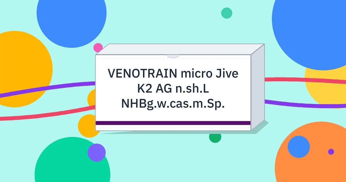 Symbolbild: Packung mit der Aufschrift VENOTRAIN micro Jive K2 AG n.sh.L NHBg.w.cas.m.Sp. (PZN 20768016) – Verfügbarkeit und Bezug in Apotheken in Frankfurt am Main