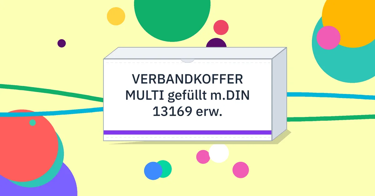 Symbolbild: Packung mit der Aufschrift VERBANDKOFFER MULTI gefüllt m.DIN 13169 erw. (PZN 13250187) – Verfügbarkeit und Bezug in Apotheken in Frankfurt am Main