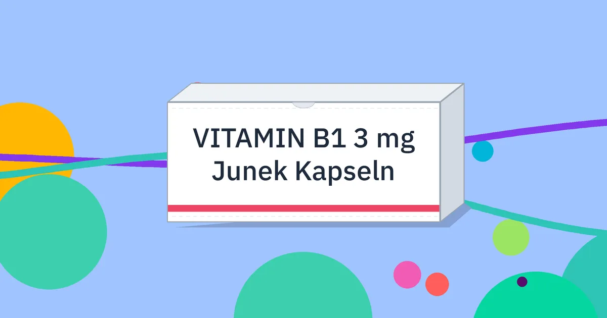 Symbolbild: Packung mit der Aufschrift VITAMIN B1 3 mg Junek Kapseln (PZN 04132112) – Verfügbarkeit und Bezug in Apotheken in Frankfurt am Main