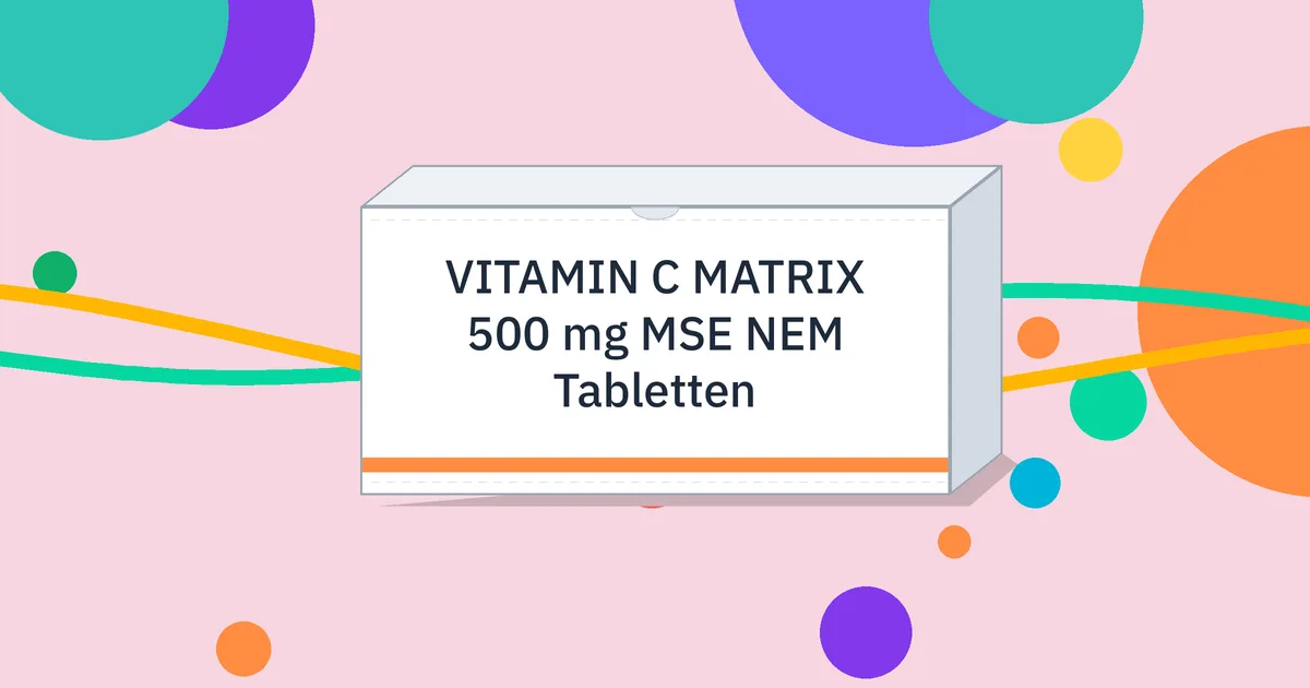 Symbolbild: Packung mit der Aufschrift VITAMIN C MATRIX 500 mg MSE NEM Tabletten (PZN 04903472) – Verfügbarkeit und Bezug in Apotheken in Frankfurt am Main