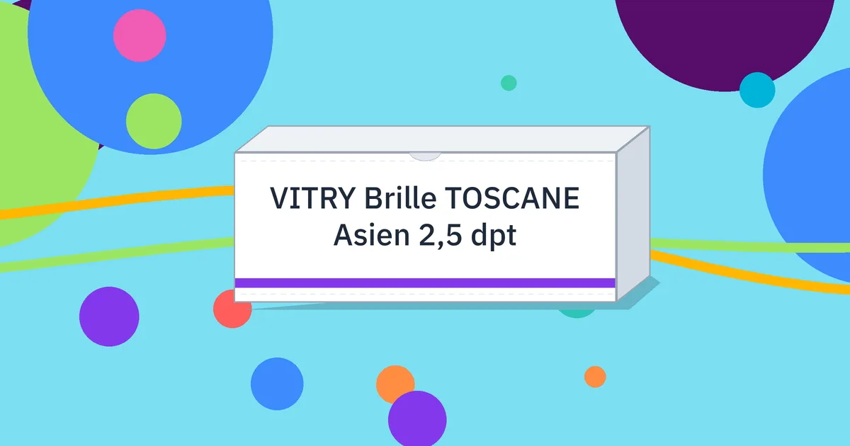 Symbolbild: Packung mit der Aufschrift VITRY Brille TOSCANE Asien 2,5 dpt (PZN 18804130) – Verfügbarkeit und Bezug in Apotheken in Frankfurt am Main