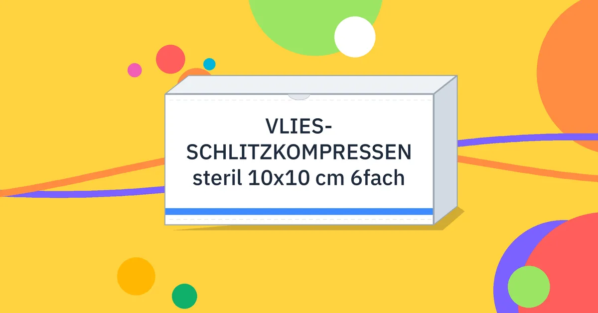 Symbolbild: Packung mit der Aufschrift VLIES-SCHLITZKOMPRESSEN steril 10x10 cm 6fach (PZN 13507290) – Verfügbarkeit und Bezug in Apotheken in Frankfurt am Main