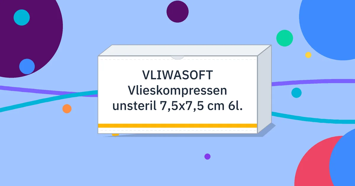 Symbolbild: Packung mit der Aufschrift VLIWASOFT Vlieskompressen unsteril 7,5x7,5 cm 6l. (PZN 15660067) – Verfügbarkeit und Bezug in Apotheken in Frankfurt am Main