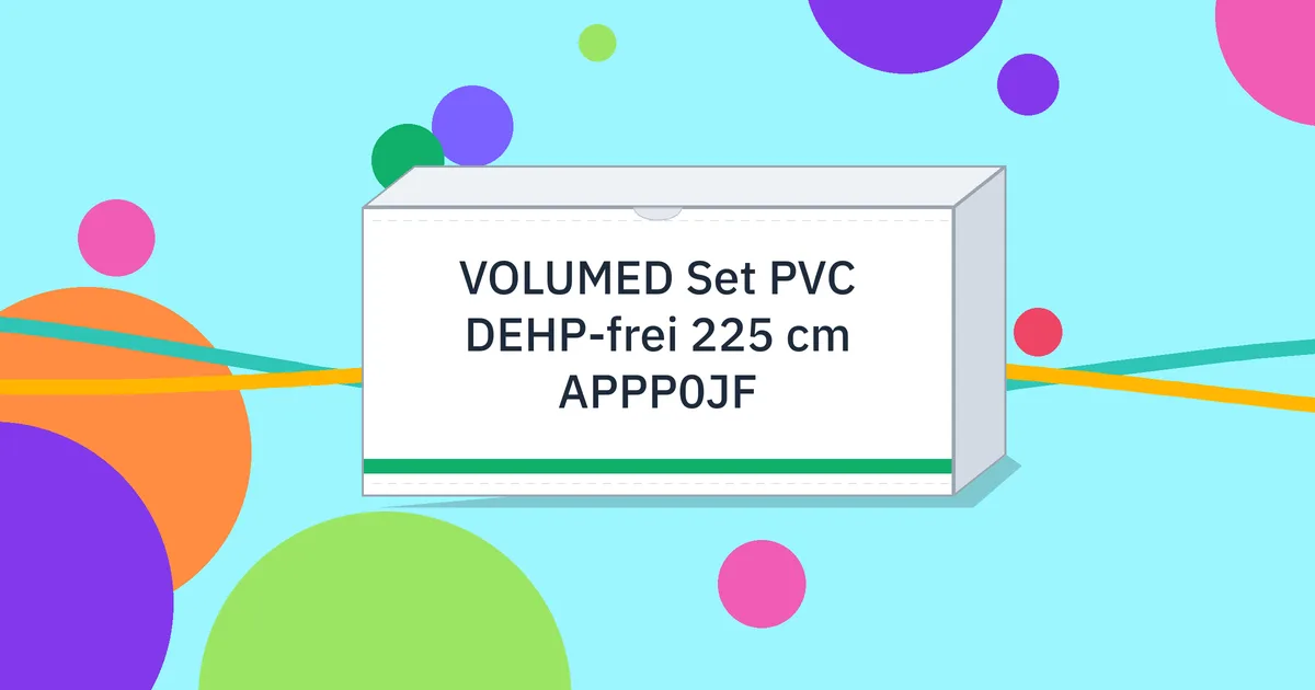 Symbolbild: Packung mit der Aufschrift VOLUMED Set PVC DEHP-frei 225 cm APPP0JF (PZN 13658020) – Verfügbarkeit und Bezug in Apotheken in Frankfurt am Main