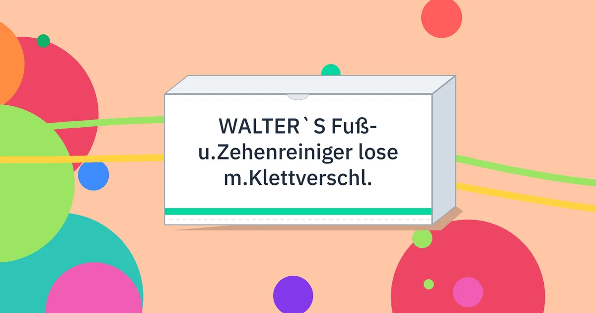 Symbolbild: Packung mit der Aufschrift WALTER`S Fuß-u.Zehenreiniger lose m.Klettverschl. (PZN 01839578) – Verfügbarkeit und Bezug in Apotheken in Frankfurt am Main
