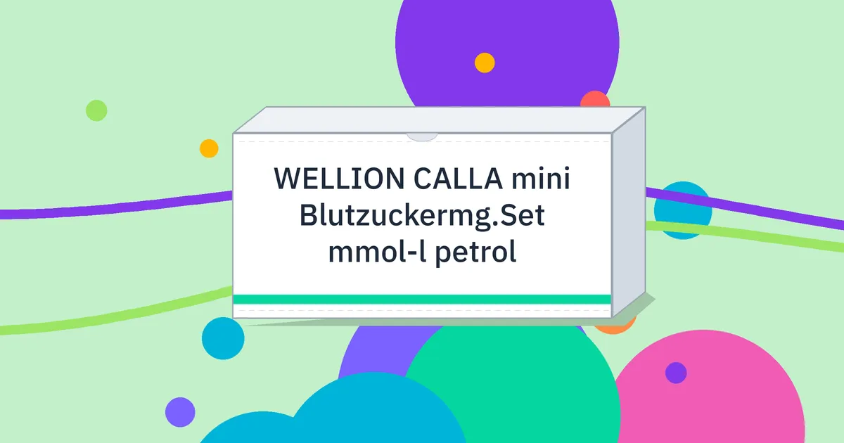 Symbolbild: Packung mit der Aufschrift WELLION CALLA mini Blutzuckermg.Set mmol-l petrol (PZN 12353726) – Verfügbarkeit und Bezug in Apotheken in Frankfurt am Main