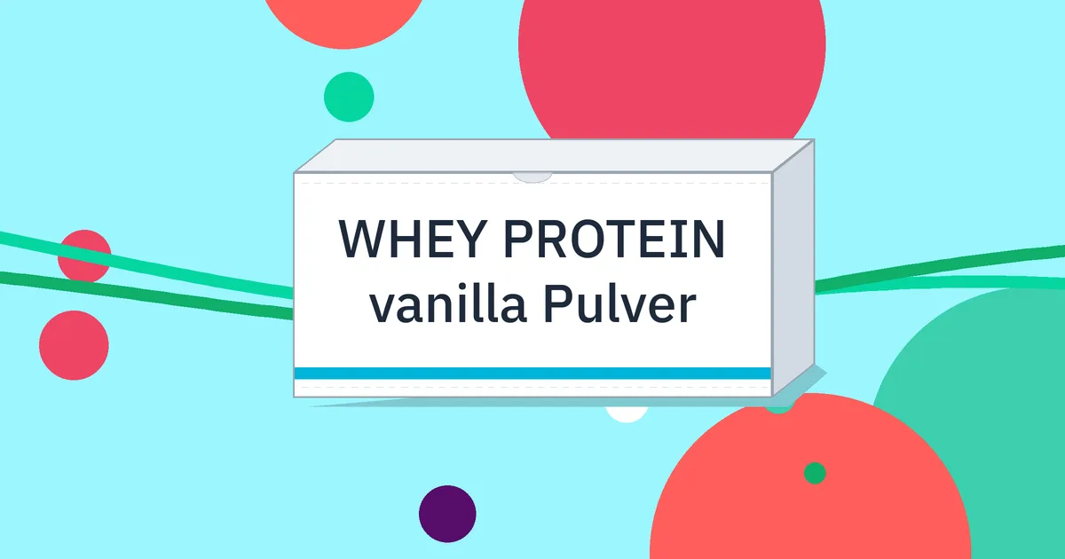 Symbolbild: Packung mit der Aufschrift WHEY PROTEIN vanilla Pulver (PZN 20279843) – Verfügbarkeit und Bezug in Apotheken in Frankfurt am Main