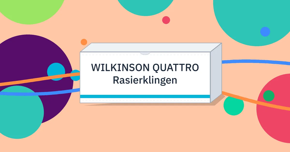 Symbolbild: Packung mit der Aufschrift WILKINSON QUATTRO Rasierklingen (PZN 00781724) – Verfügbarkeit und Bezug in Apotheken in Frankfurt am Main