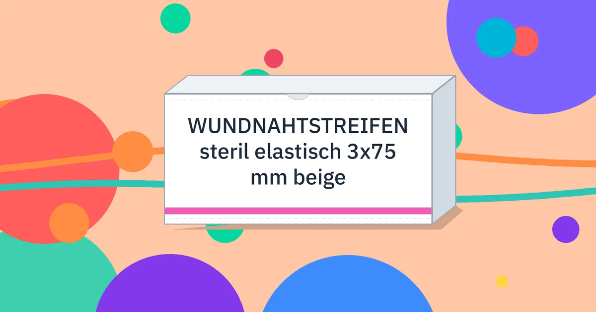Symbolbild: Packung mit der Aufschrift WUNDNAHTSTREIFEN steril elastisch 3x75 mm beige (PZN 20100850) – Verfügbarkeit und Bezug in Apotheken in Frankfurt am Main