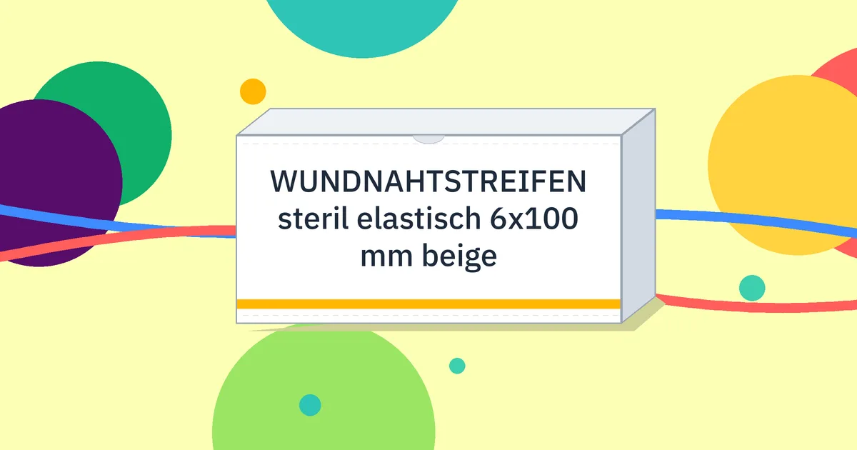 Symbolbild: Packung mit der Aufschrift WUNDNAHTSTREIFEN steril elastisch 6x100 mm beige (PZN 20100904) – Verfügbarkeit und Bezug in Apotheken in Frankfurt am Main