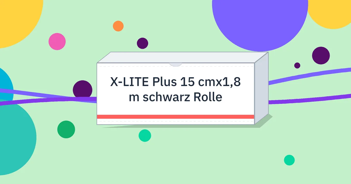 Symbolbild: Packung mit der Aufschrift X-LITE Plus 15 cmx1,8 m schwarz Rolle (PZN 14405025) – Verfügbarkeit und Bezug in Apotheken in Frankfurt am Main