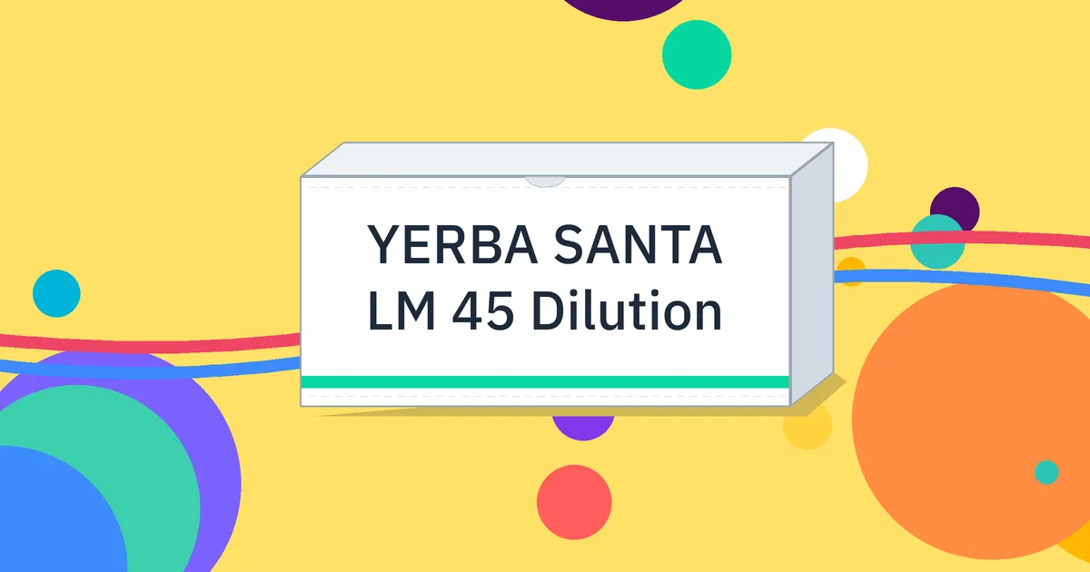 Symbolbild: Packung mit der Aufschrift YERBA SANTA LM 45 Dilution (PZN 13285599) – Verfügbarkeit und Bezug in Apotheken in Frankfurt am Main