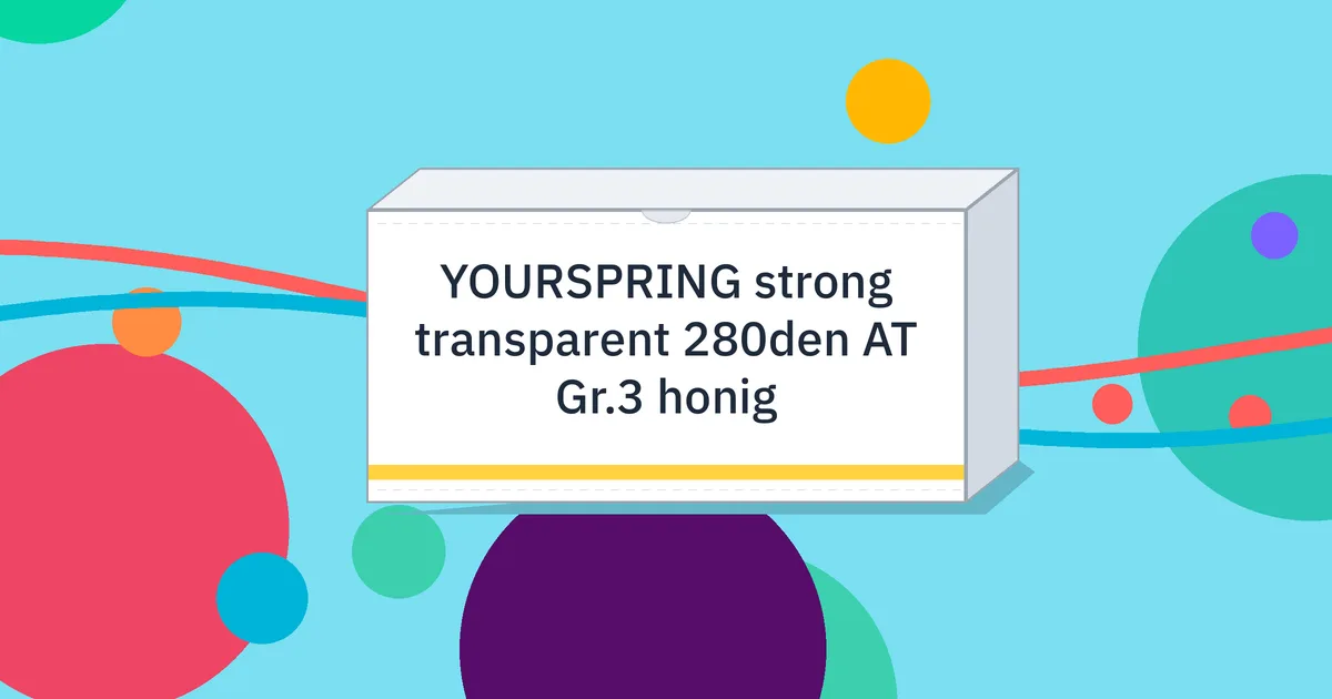 Symbolbild: Packung mit der Aufschrift YOURSPRING strong transparent 280den AT Gr.3 honig (PZN 18058276) – Verfügbarkeit und Bezug in Apotheken in Frankfurt am Main