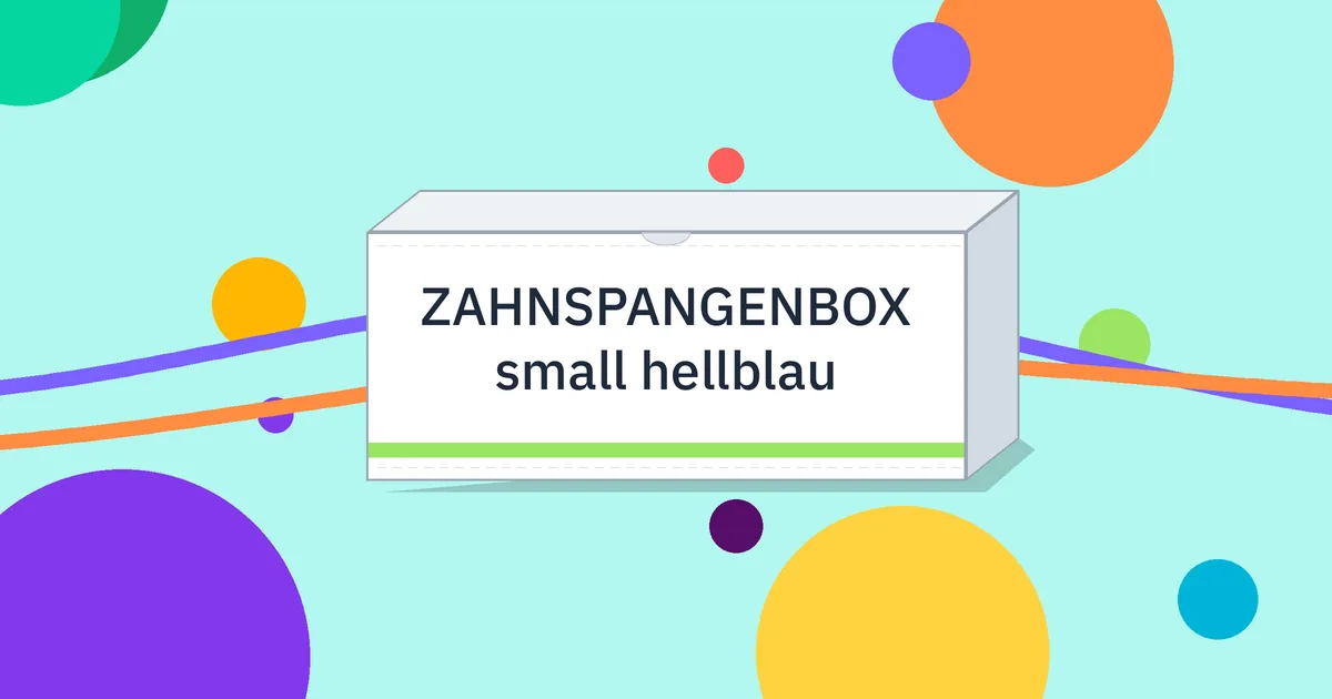 Symbolbild: Packung mit der Aufschrift ZAHNSPANGENBOX small hellblau (PZN 10988389) – Verfügbarkeit und Bezug in Apotheken in Frankfurt am Main