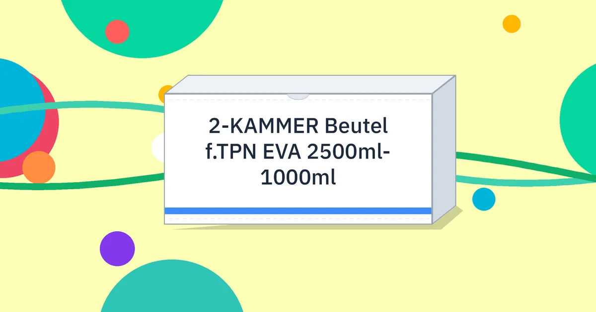 Symbolbild: Packung mit der Aufschrift 2-KAMMER Beutel f.TPN EVA 2500ml-1000ml (PZN 19986452) – Verfügbarkeit und Bezug in Apotheken in Frankfurt am Main