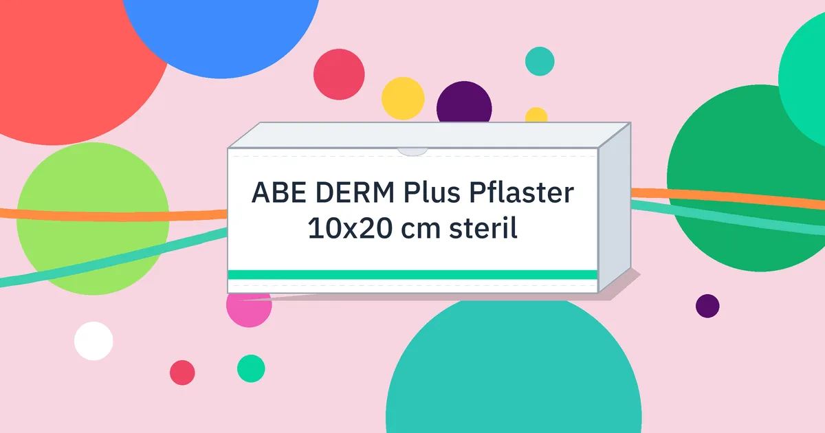Symbolbild: Packung mit der Aufschrift ABE DERM Plus Pflaster 10x20 cm steril (PZN 04656737) – Verfügbarkeit und Bezug in Apotheken in Frankfurt am Main