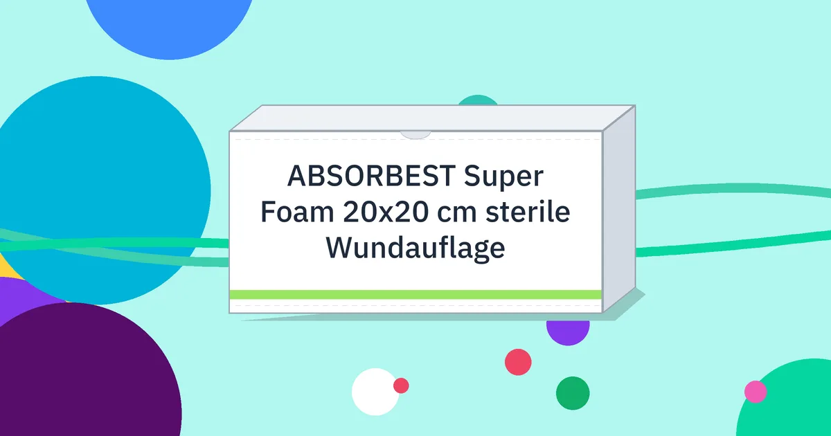 Symbolbild: Packung mit der Aufschrift ABSORBEST Super Foam 20x20 cm sterile Wundauflage (PZN 19635652) – Verfügbarkeit und Bezug in Apotheken in Frankfurt am Main
