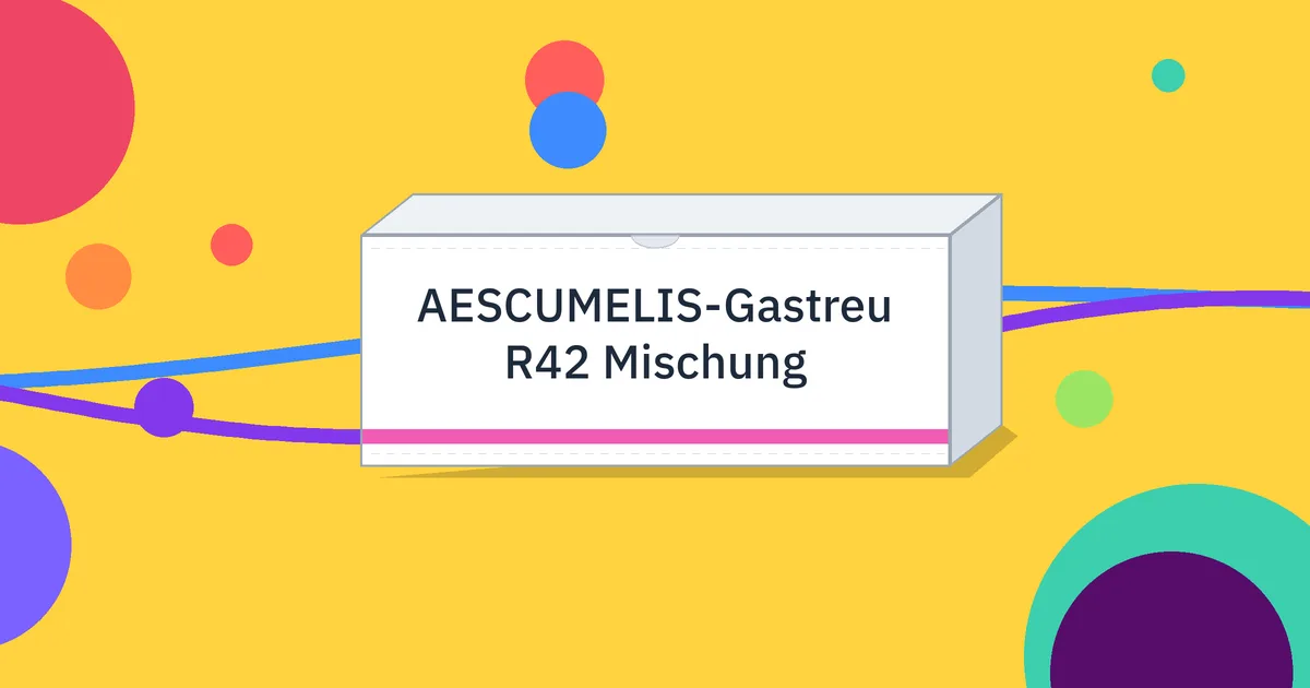 Symbolbild: Packung mit der Aufschrift AESCUMELIS-Gastreu R42 Mischung (PZN 04163213) – Verfügbarkeit und Bezug in Apotheken in Frankfurt am Main