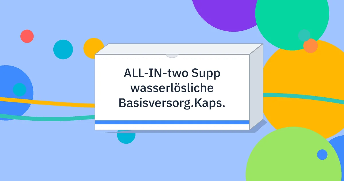 Symbolbild: Packung mit der Aufschrift ALL-IN-two Supp wasserlösliche Basisversorg.Kaps. (PZN 20636881) – Verfügbarkeit und Bezug in Apotheken in Frankfurt am Main
