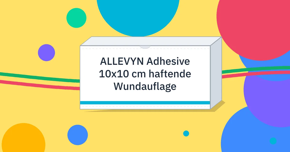 Symbolbild: Packung mit der Aufschrift ALLEVYN Adhesive 10x10 cm haftende Wundauflage (PZN 16360226) – Verfügbarkeit und Bezug in Apotheken in Frankfurt am Main