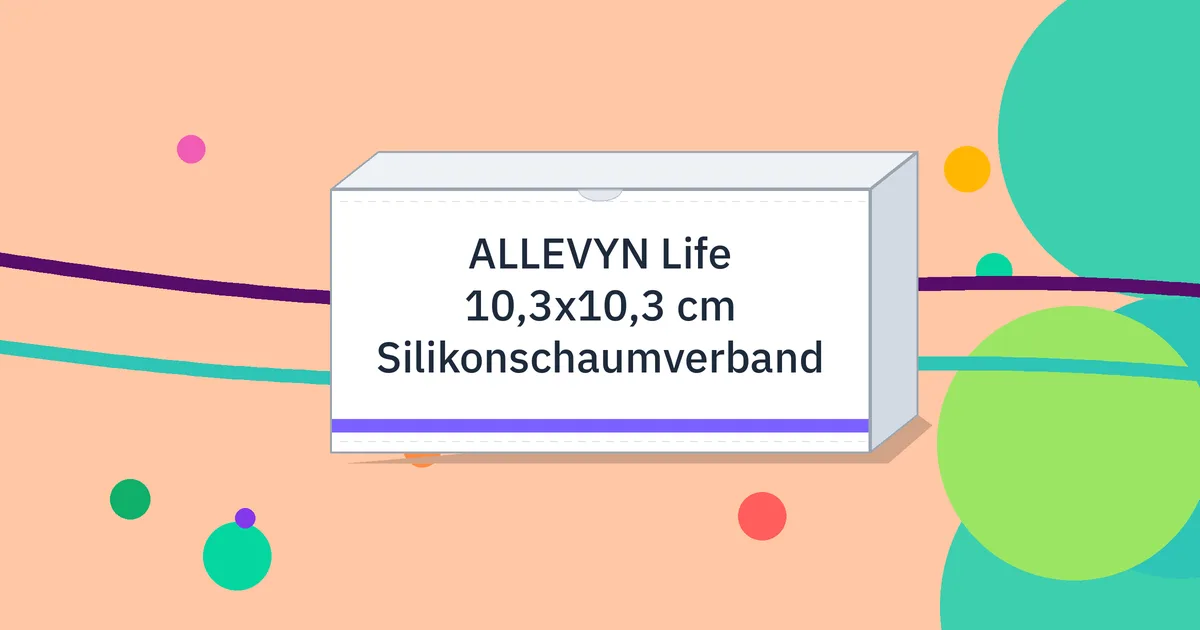 Symbolbild: Packung mit der Aufschrift ALLEVYN Life 10,3x10,3 cm Silikonschaumverband (PZN 08928658) – Verfügbarkeit und Bezug in Apotheken in Frankfurt am Main