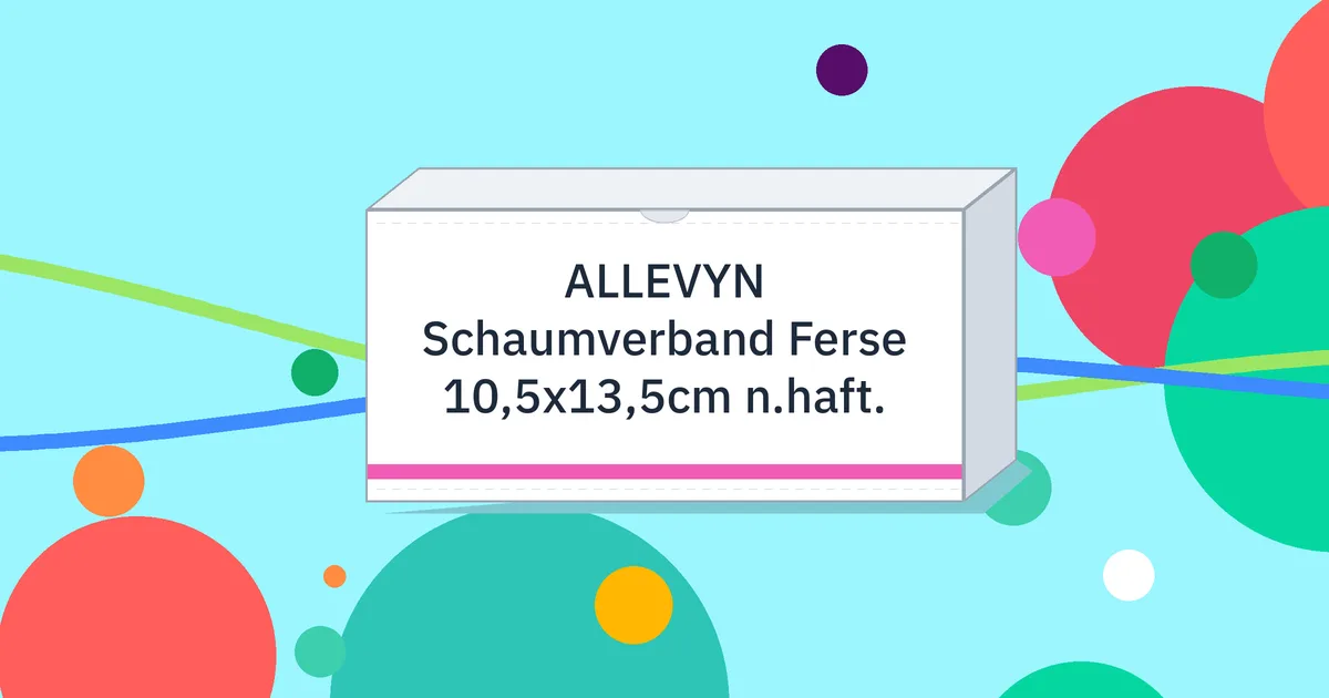 Symbolbild: Packung mit der Aufschrift ALLEVYN Schaumverband Ferse 10,5x13,5cm n.haft. (PZN 18034577) – Verfügbarkeit und Bezug in Apotheken in Frankfurt am Main